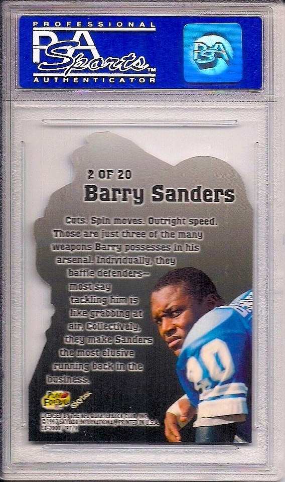 💎1997 Skybox EX-2000 Fleet of Foot #2 HOF RB Barry Sanders PSA 10 💎VERY ...