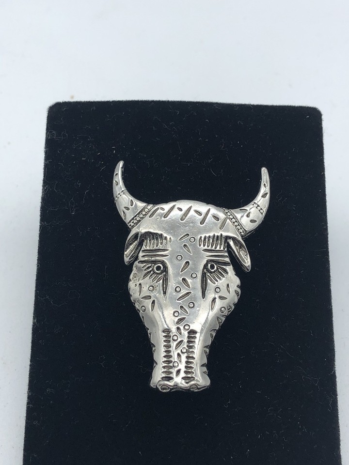 Bull Head Brooch. Silver Tone. Southwest Design Vintage Pin | eBay