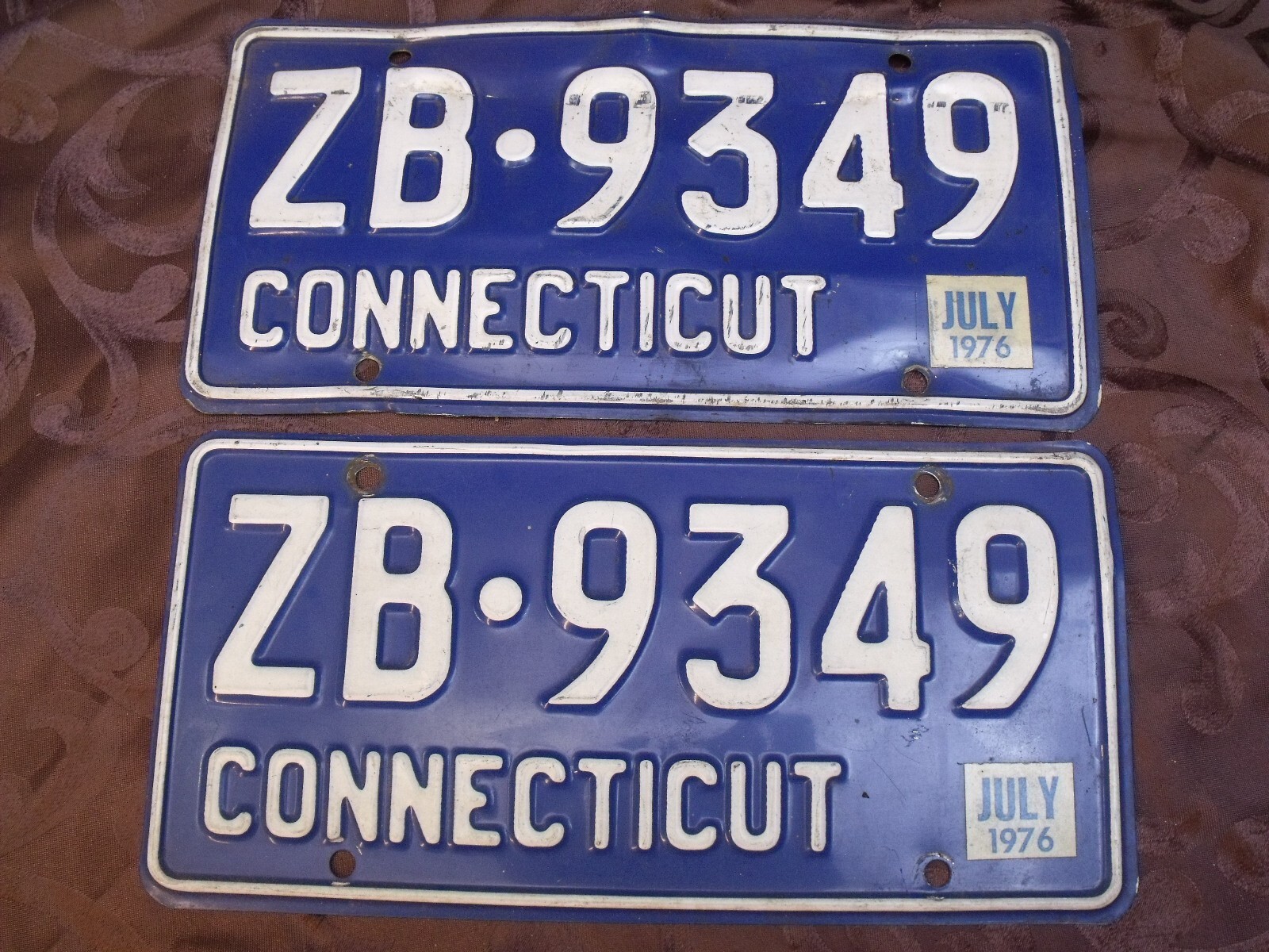 Matching Pair License Plates Tags ~1966-74 Connecticut CT~1976 Sticker ...