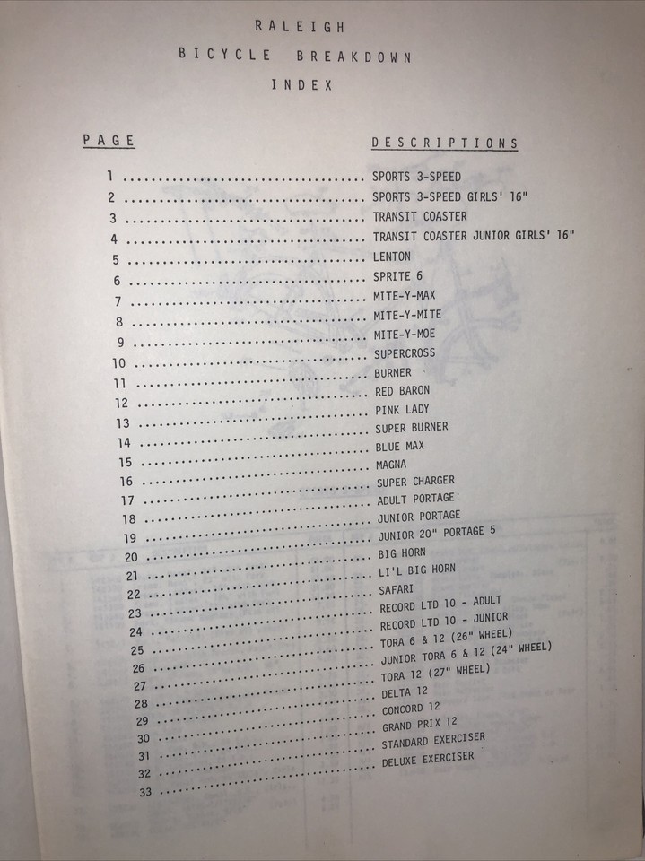 Vintage Raleigh Bicycles 1986 Bicycle Breakdown Parts And Numbers | eBay