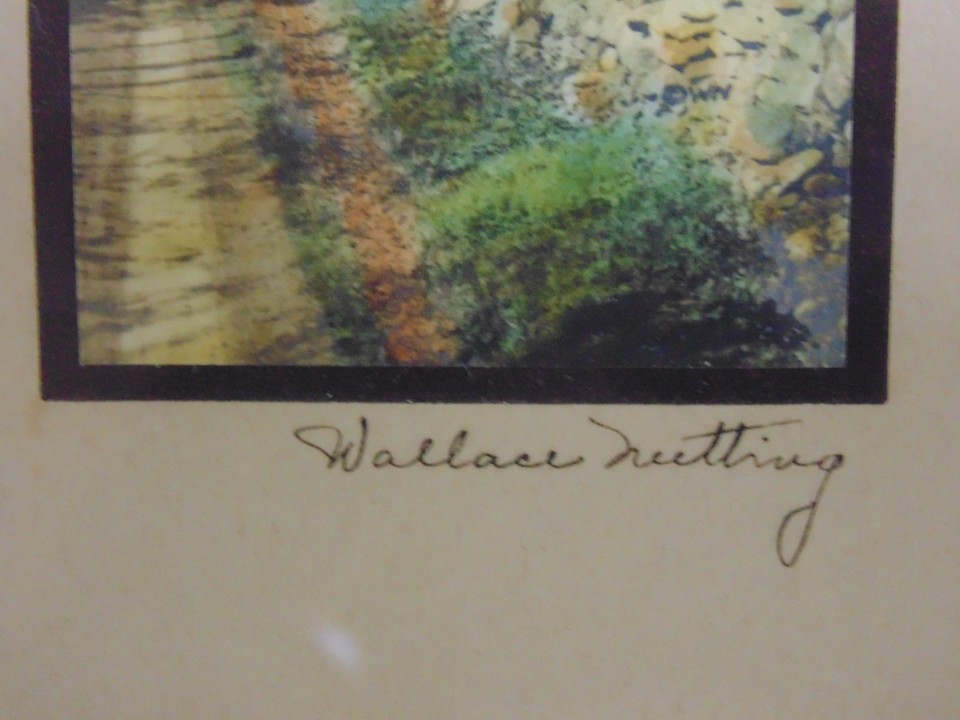 Wallace Nutting Signed Print Road Beside Stone Wall Hand Tinted 5.5" x4 ...