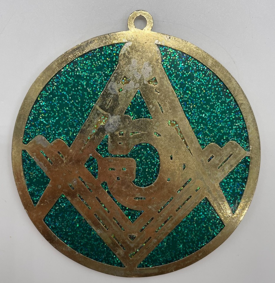 Freemason Masonic G Symbol Stained Green Glass Suncatcher 3-3/4" Round ...