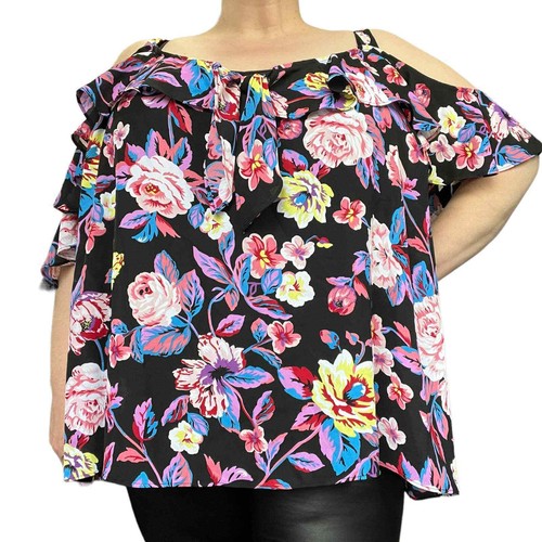 BOLD Elements Black Floral Cold Shoulder Flowy Blouse Plus 5X Colorful ...