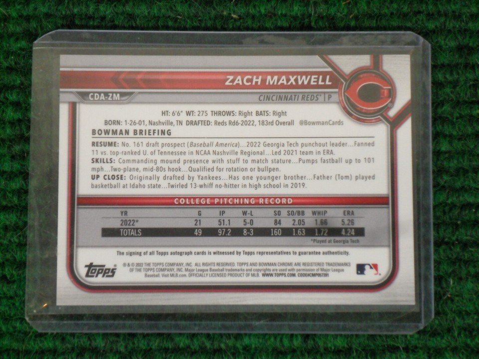 2022 Bowman Draft Chrome 1st Zach Maxwell Reds Red Wave Refractor Auto ...