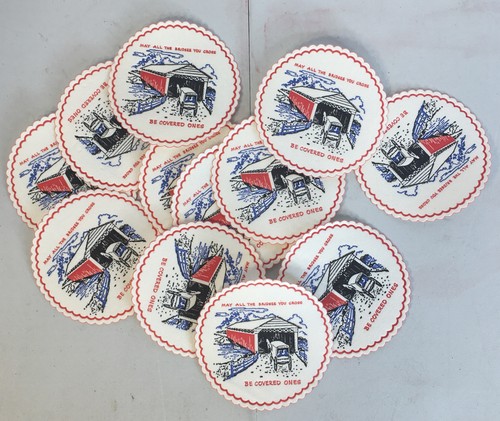12 Vintage Amish Covered Bridges Paper Drink Coasters Scalloped Edges ...
