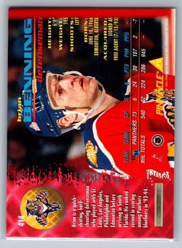 1994 Pinnacle #414 Brian Benning Excellent | eBay