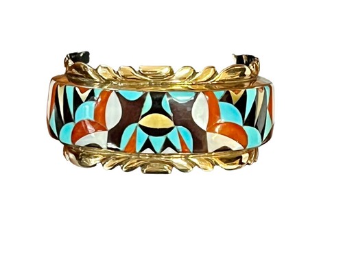 14K Gold and Sterling Silver Multi Stone Inlay Bracelet by Wayne ...