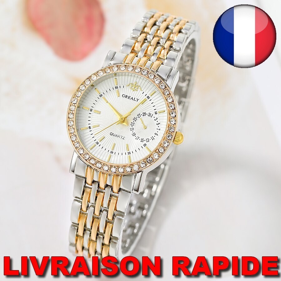 Montre Quartz Femme Mode Décontractée Aiguille Ronde Strass GREALY ...