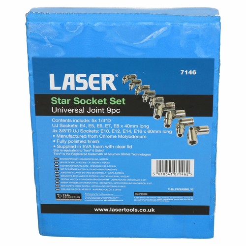 1/4" + 3/8” Drive E Female Torx Star Sockets on Wobble Universal Joint ...