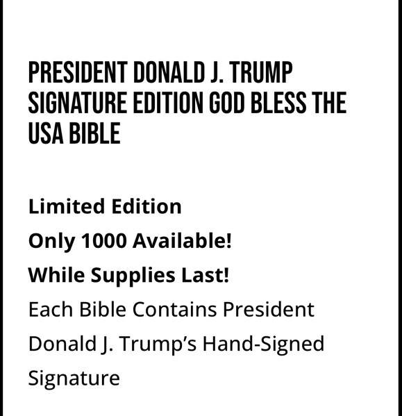 AUTOGRAPHED DONALD TRUMP SIGNED BIBLE God Bless The USA Lee Greenwood ...