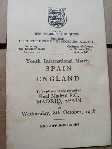 England v Spain, youth football, Madrid 1958, players itinerary Bobby ...