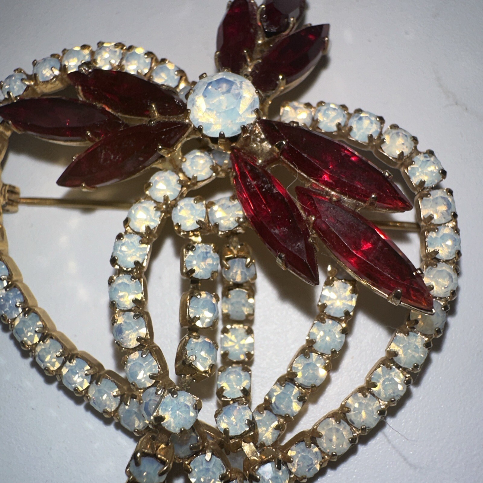 Vintage Ruby Red Marquee & Opal Glass Rhinestone Dang… - Gem