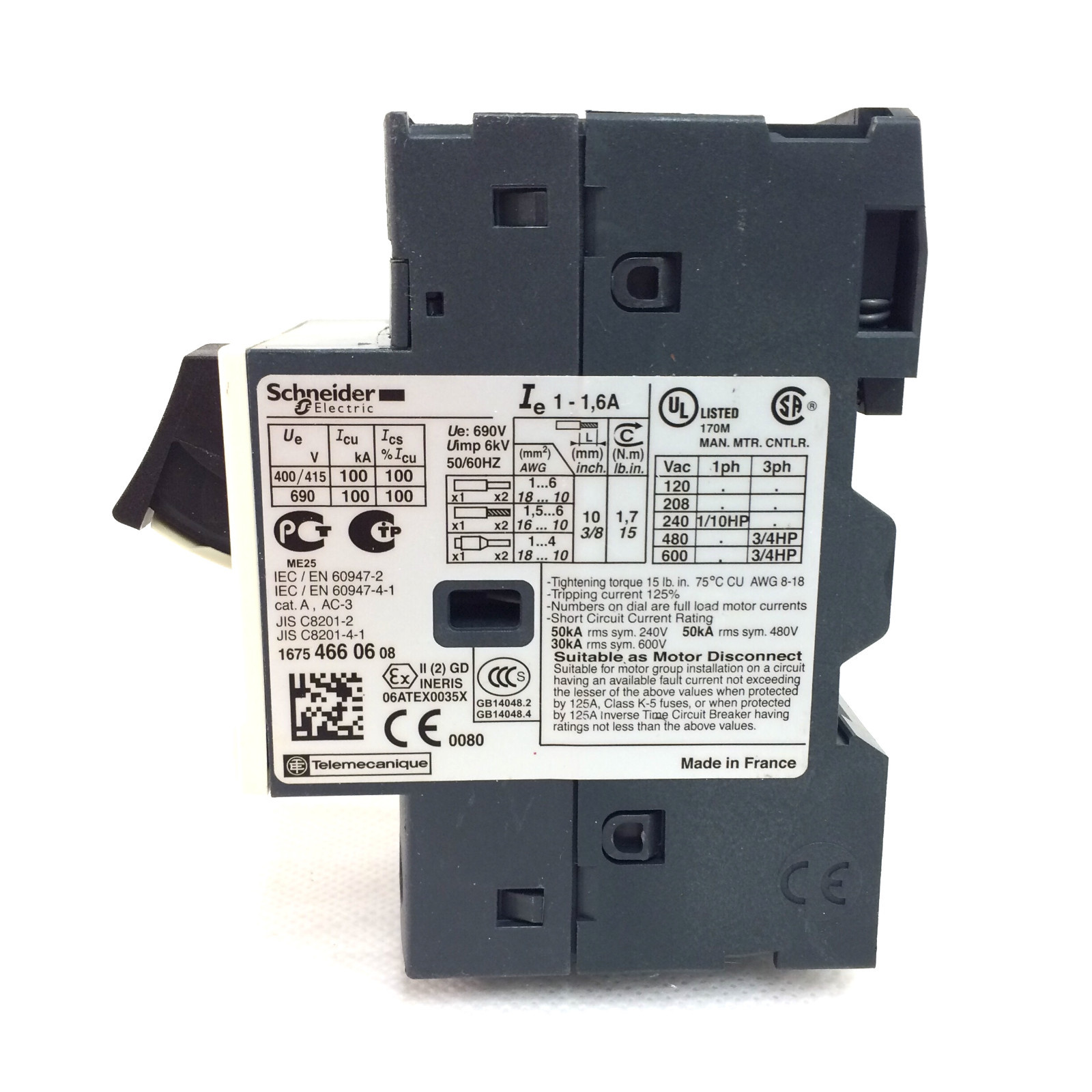Motor circuit Breaker GV2ME06 034305 Schneider 1.0-1.6A GV2-ME06 | eBay