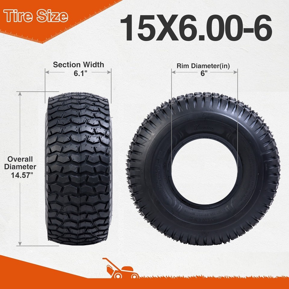 TWO 15x6.00-6 Lawn Mower Tires 4PR 15x6x6 15x6-6 Garden Tractor Tires ...