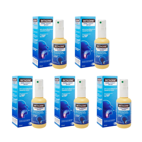 5 X 50ml Betadine Sore Throat Spray - Throat Pain Chapping Swelling ...