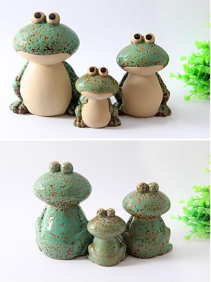 Frog Garden Decor Set of 3,Funny Cute Ceramic Frog Garden Statues Yard ...