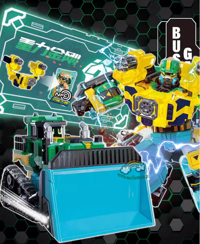 Metal Cardbot BUSTER GALLON Green Bulldozer Transforming Robot Card Toy ...
