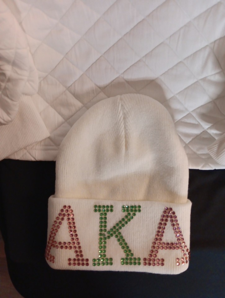 Alpha Kappa Alpha Pink & Green AKA Rhinestone Letters Bennie Cap ...
