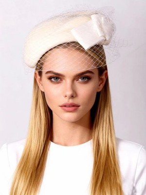 Beige Wool Felt Fascinator Hats For Women Party Wedding Bride Hat With ...