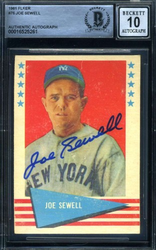 Joe Sewell Gem Mint 10 Beckett BAS Signed 1961 Fleer Autographed | eBay