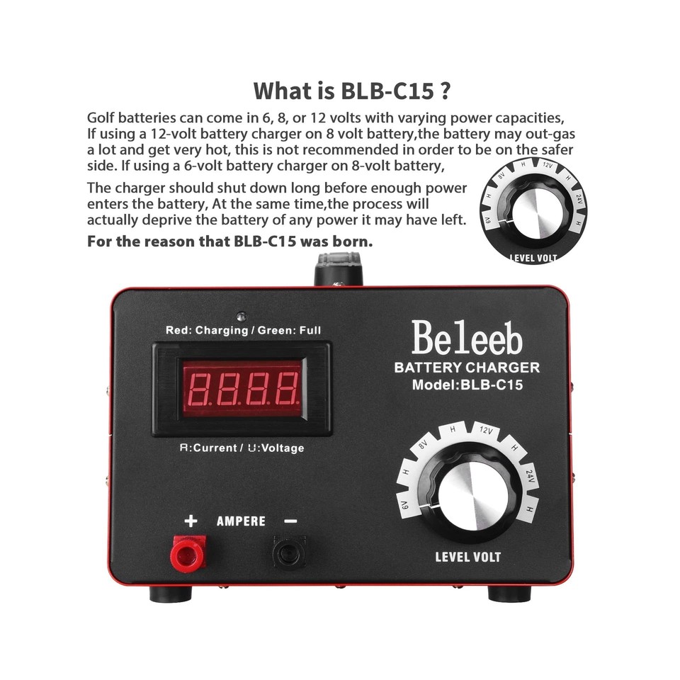 Beleeb C15 Multiple Voltage Battery Charger 6V 8V 12V 24V Lead-Acid ...