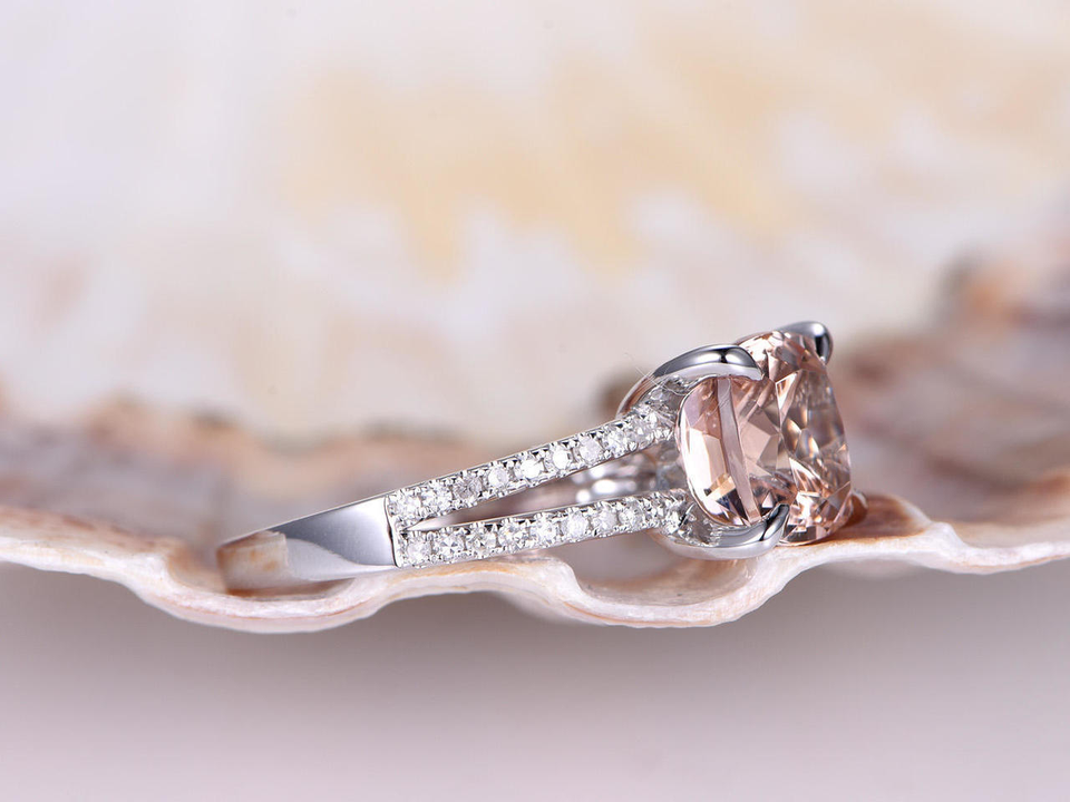 3ct Lab-Created Peach Morganite Engagement Ring Split Shank White Gold ...