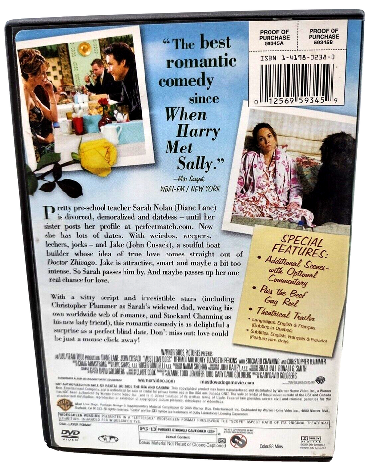 DVD Must Love Dogs 2005 Warner Bros John Cusack Diane Lane VG | eBay