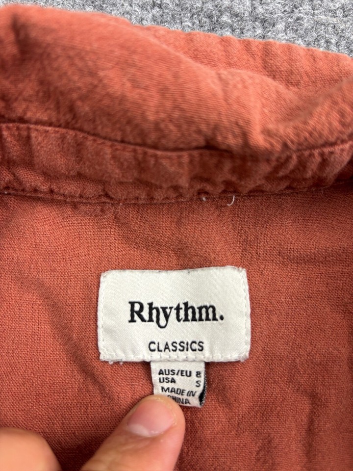 Rhythm Classics Linen Blouse Women's S Rust Orange Short Sleeve Button ...