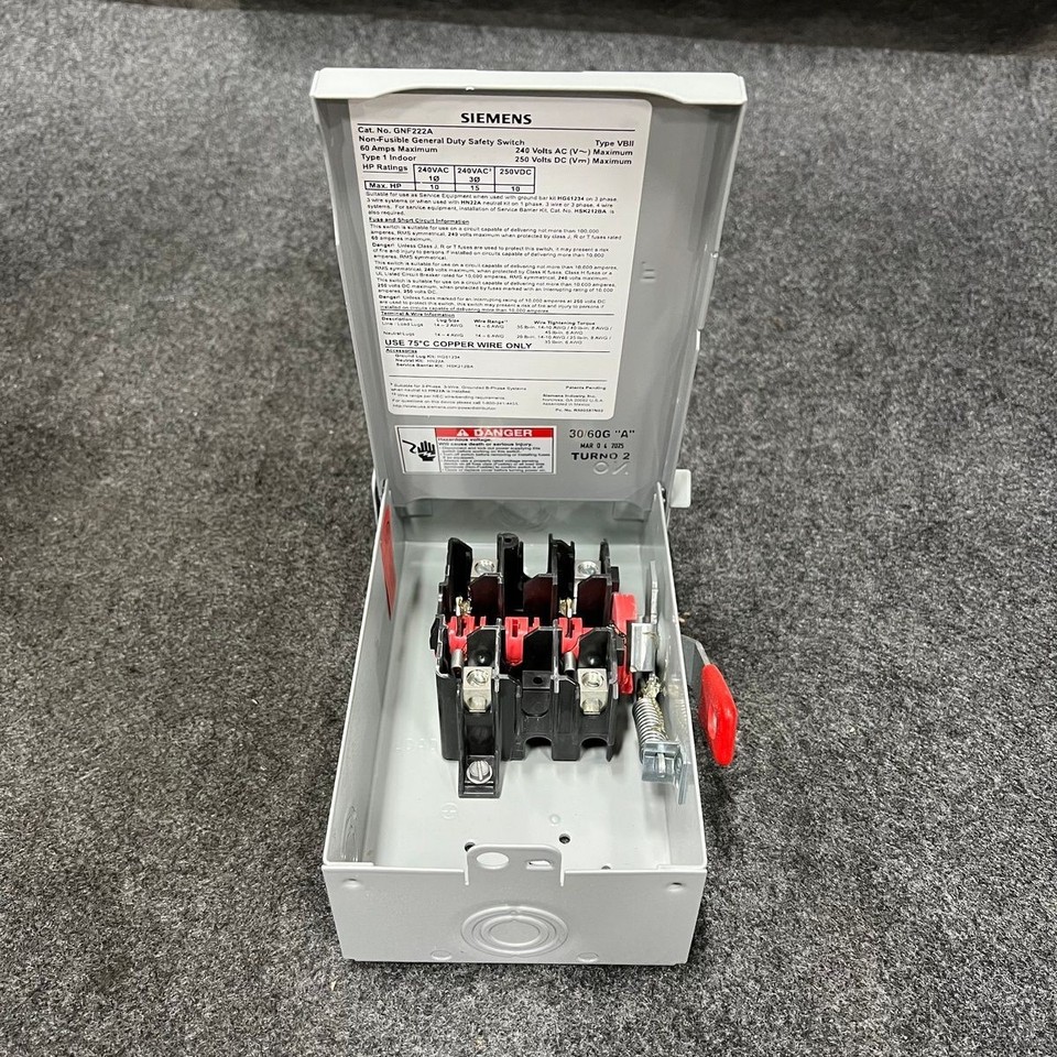 SIEMENS Enclosed Switch 60A 240Vac, 250 Vdc GNF222A | eBay