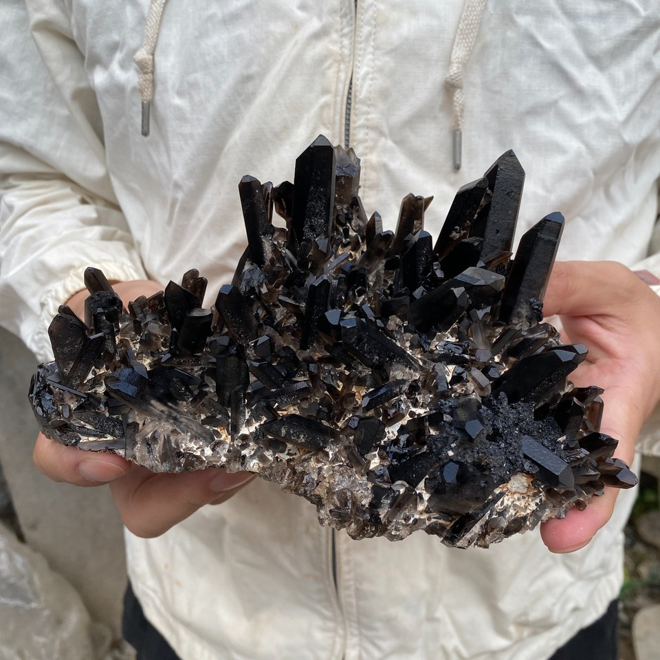 3.7lb Natural Black Smoky Quartz Crystal Cluster Raw Mineral Specimen ...