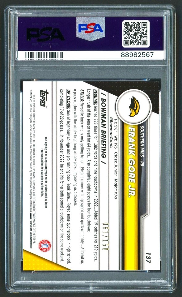 FRANK GORE JR /150 RC AUTO FUCHSIA MINI-DIAMOND 2023 BOWMAN U CHROME ...