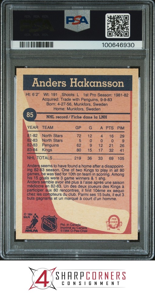 1984 O-PEE-CHEE #85 ANDERS HAKANSSON RC KINGS PSA 10 H4226242-930 | eBay