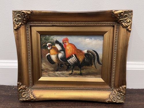 Robert Grace Rooster Chicken Baby Chicks Oil Board Beautiful Rustic ...