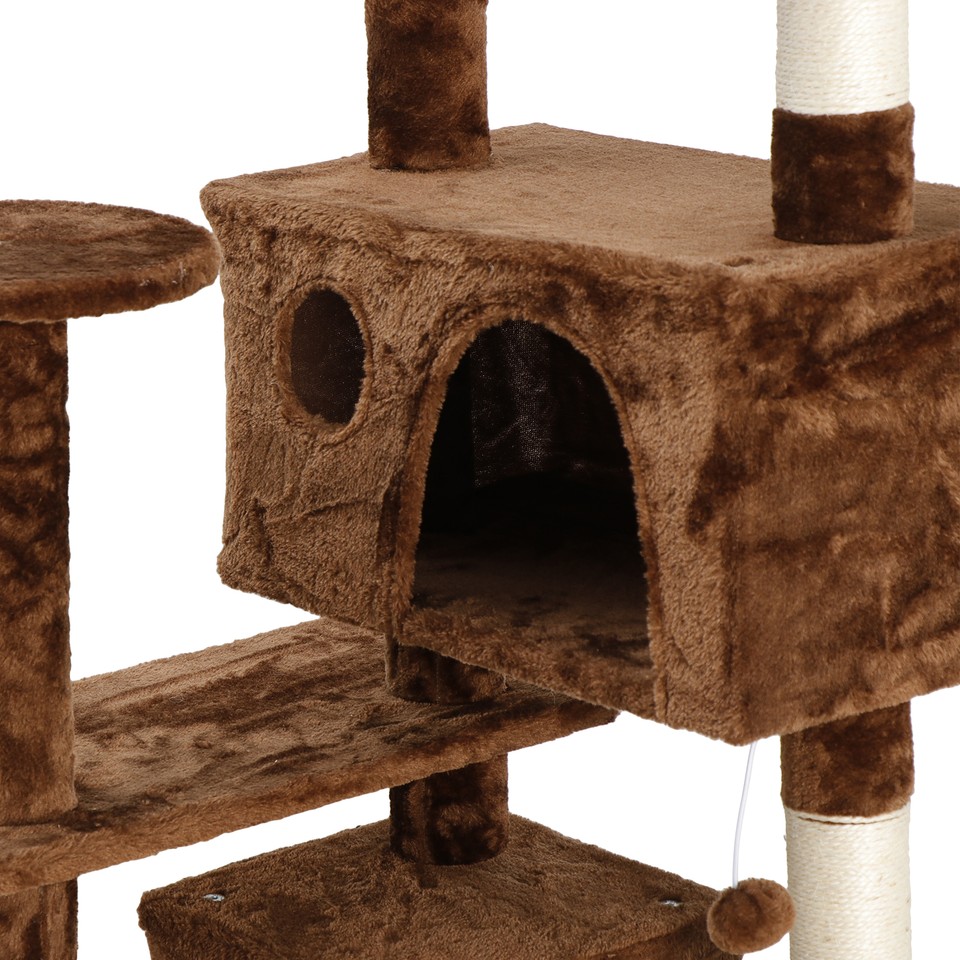 55" Cat Tree Tower Activity Center Playing House Grey/Beige/Blue/Brown ...