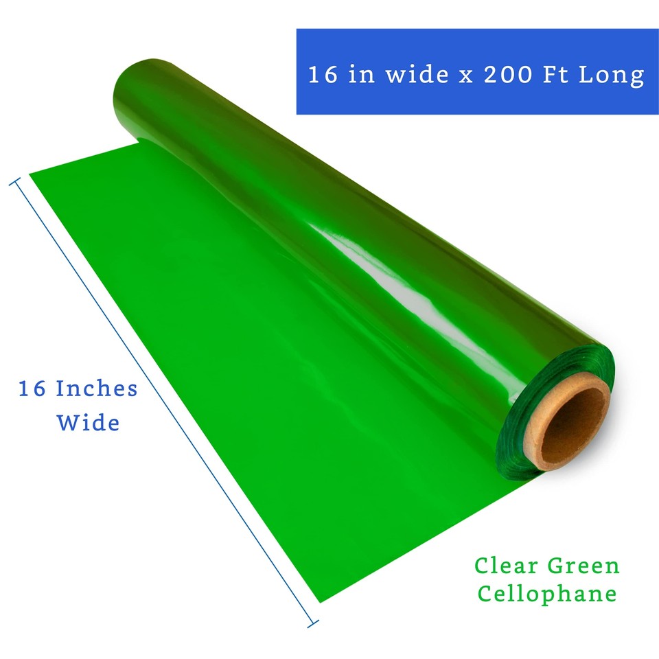 200 ft Green Cellophane Wrap Roll 16 in x 200 ft - Cellophane Wrap ...