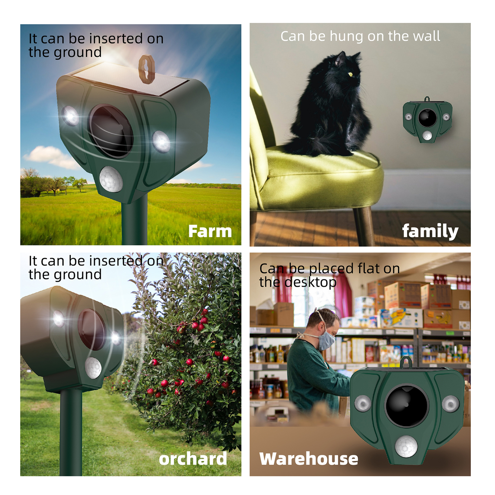 Solar Animal & Pets Ultrasonic Bird Repeller Motion Sensor Snake Cat ...