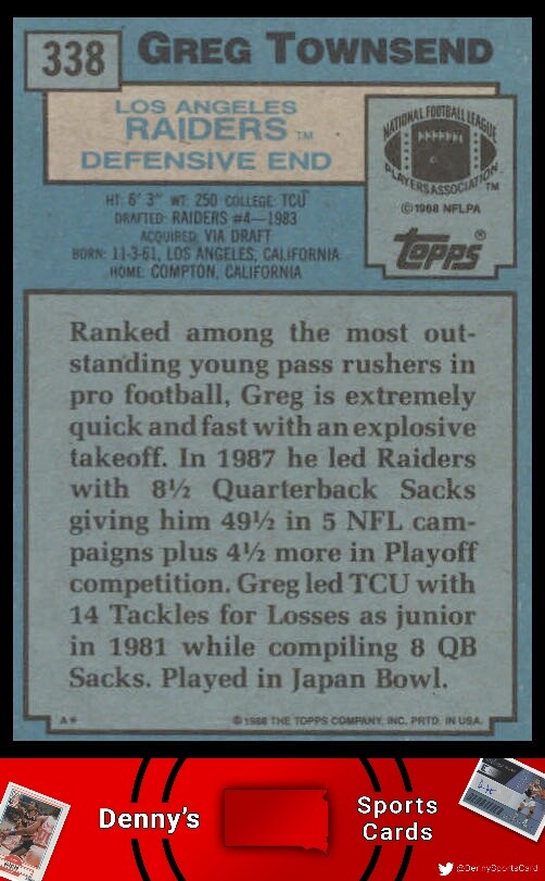 1988 Topps #338 Greg Townsend Los Angeles Raiders Football Card | eBay