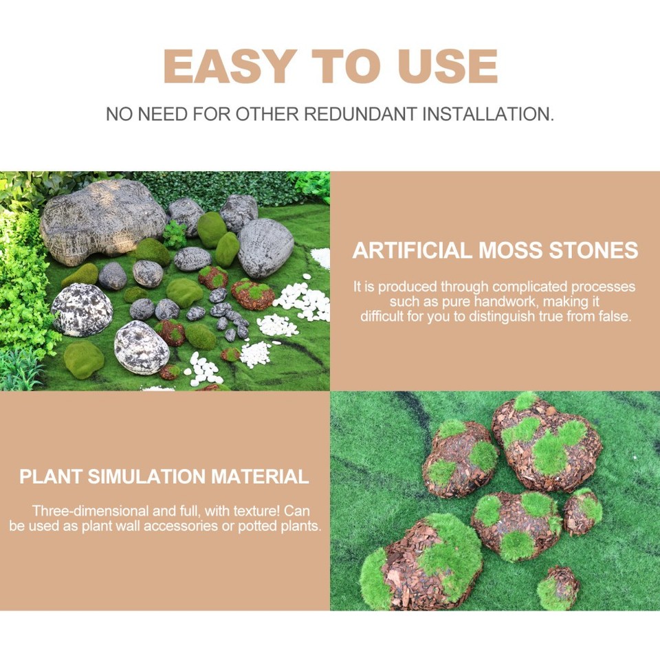 6PCS Simulated Moss Stone Decor Multiple Shape Flocking Moss Block ...