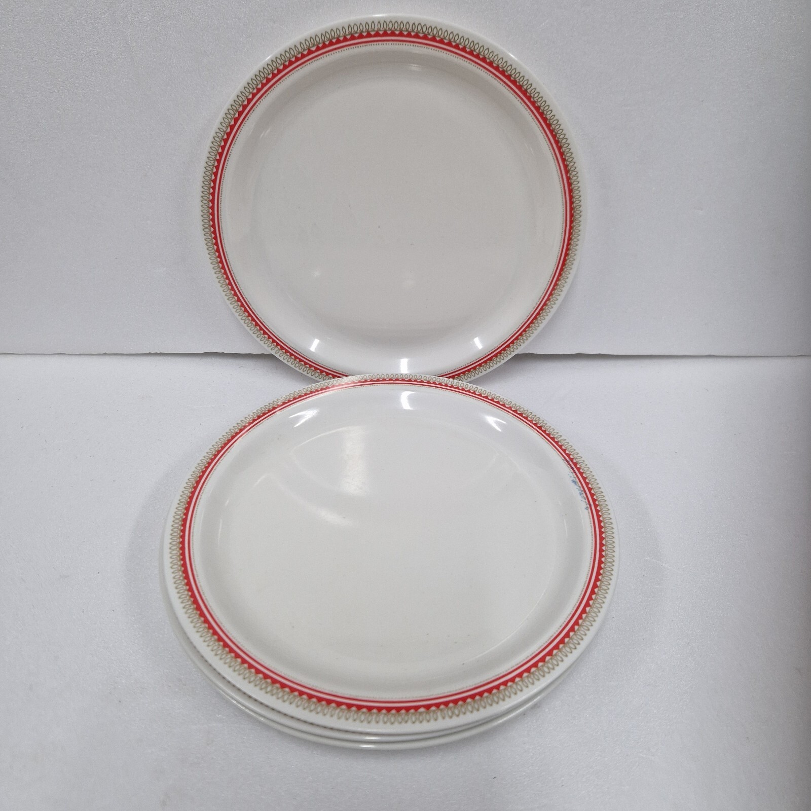 Set Of 5, Vintage Melamine Plates, Patterned Edge Red & Gold | eBay UK
