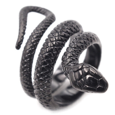 Vintage Black Snake Finger Ring Stainless Steel Men's Snake Punk Rock ...