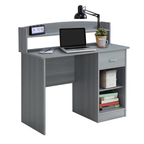 Modern Office Desk w/Hutch - Gray RTA Design, Spacious Workstation ...