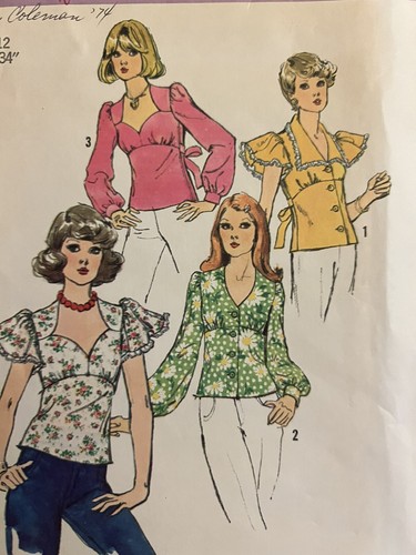 70s Simplicity 6290 Cottage Core Blouses 4 Var Misses Sz 12 Bust 34 FF ...