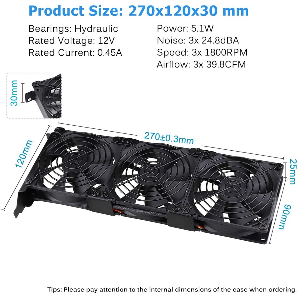 GDSTIME Graphic Card Fans, PCI Slot 3 x 90mm 3x 92mm Fan, 3* 92x92x25mm ...