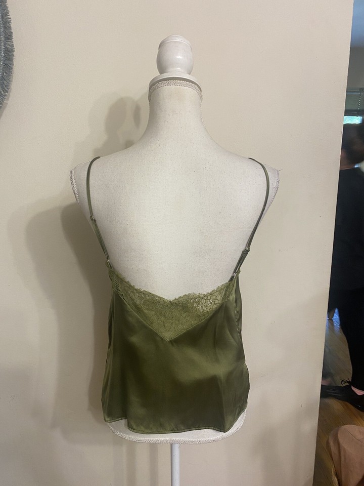 Cabi NYC Clari 100% Silk Charmeuse Cami Camisole Top Oregano Army Green ...