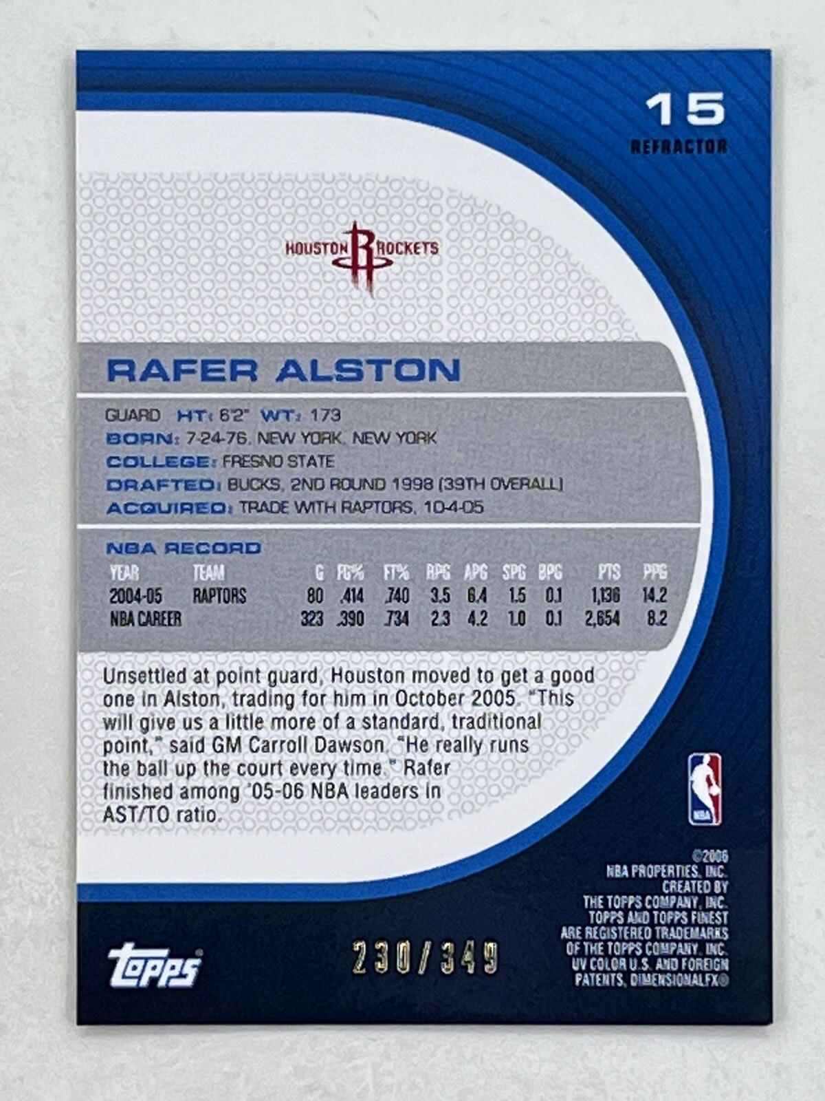 2005-06 Topps Finest - Refractor #15 Rafer Alston /349 for sale online ...