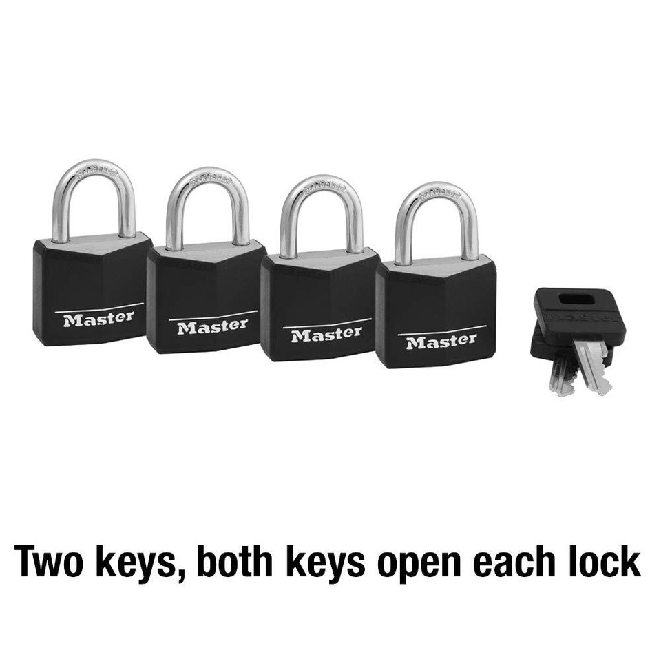 Master Lock 4 Pack Black Padlocks Indoor Outdoor Keyed Alike Security ...