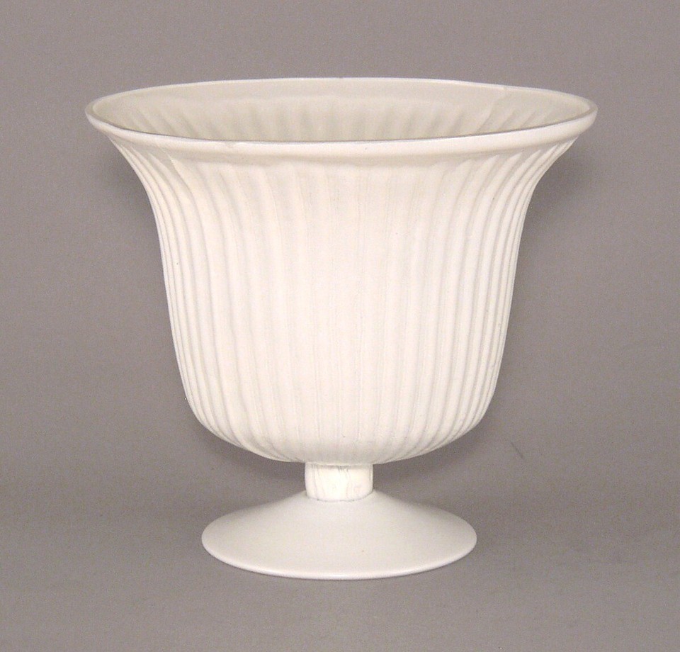 Compote Bowl Vase Glass White Pedestal Base Fluted 6"Dia 5.5"High Set/2 ...