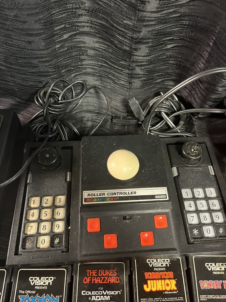 Vintage Lot Coleco Vision Console, Controllers, Steering Wheel, Games ...