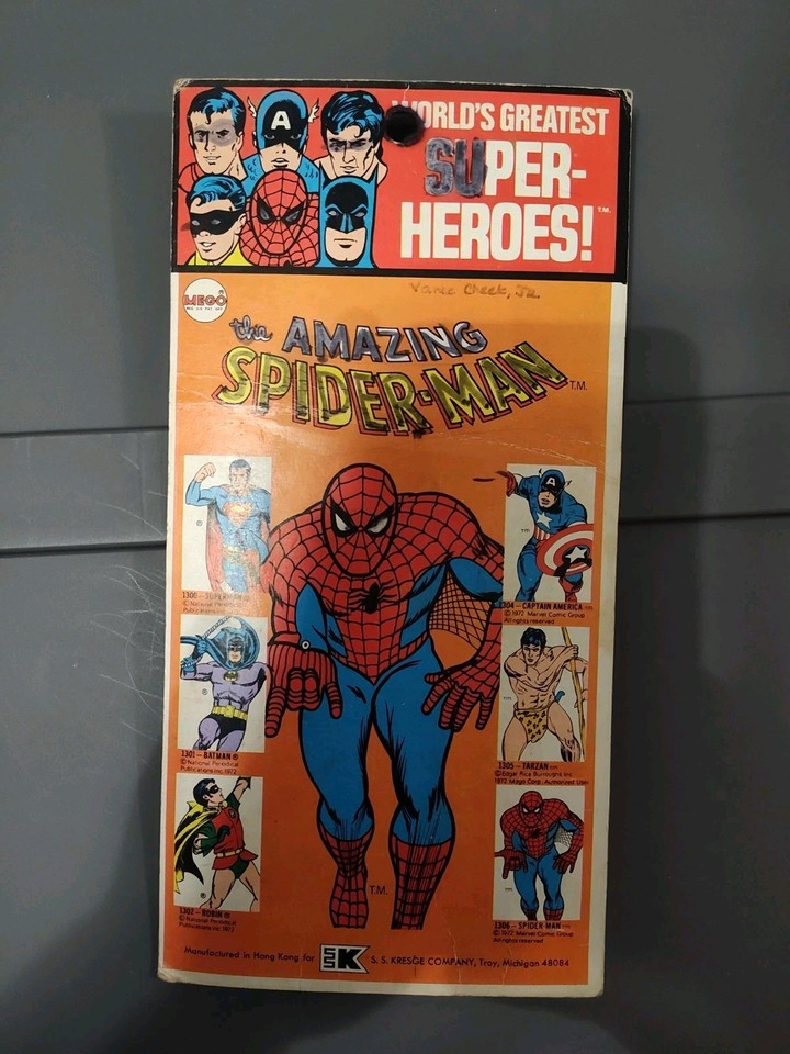 ULTRA RARE 1972 MEGO 8" Spider-Man ACTION FIGURE KRESGE CARD BACK RARE ...