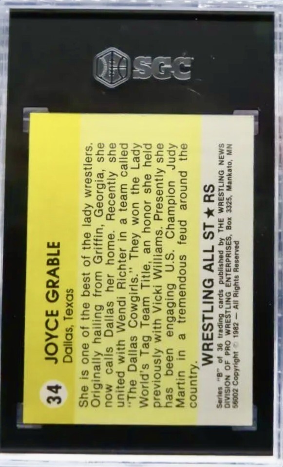 1982 WRESTLING ALL-STARS SERIES B #34 JOYCE GRABLE RC HOF SGC 9 ROOKIE ...